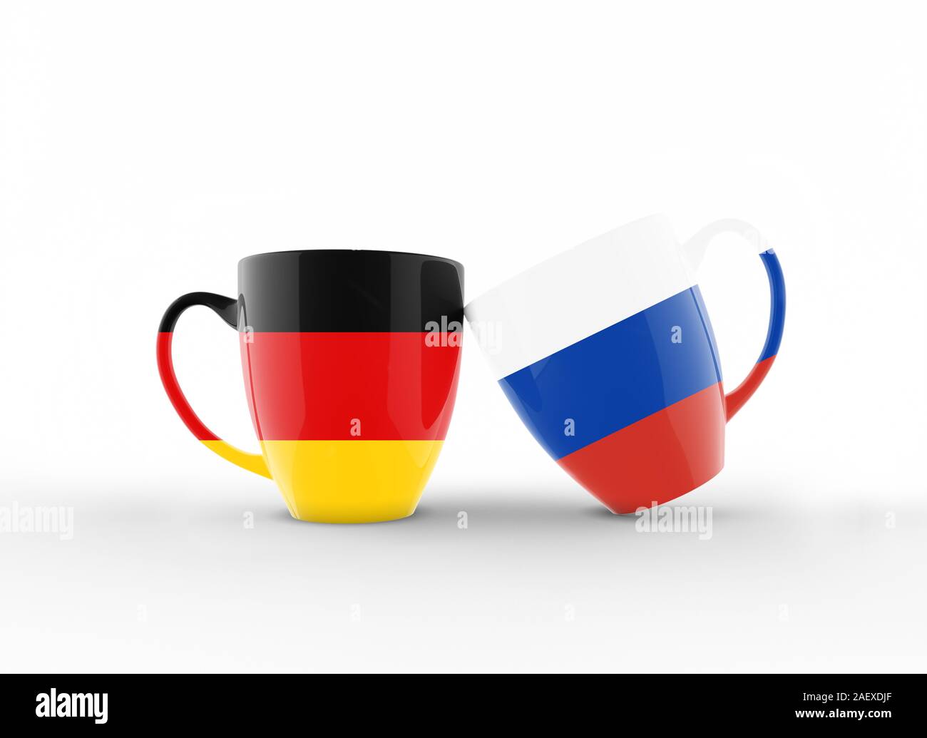German and Russian flags are together on coffe cups and celebrating ...