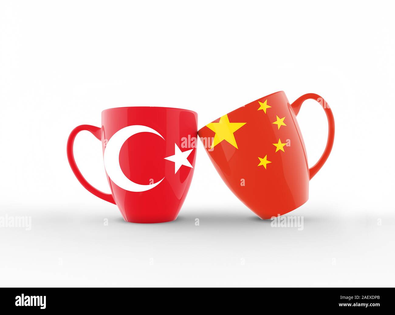 Turkish and Chinese flags are together on coffe cups and celebrating ...