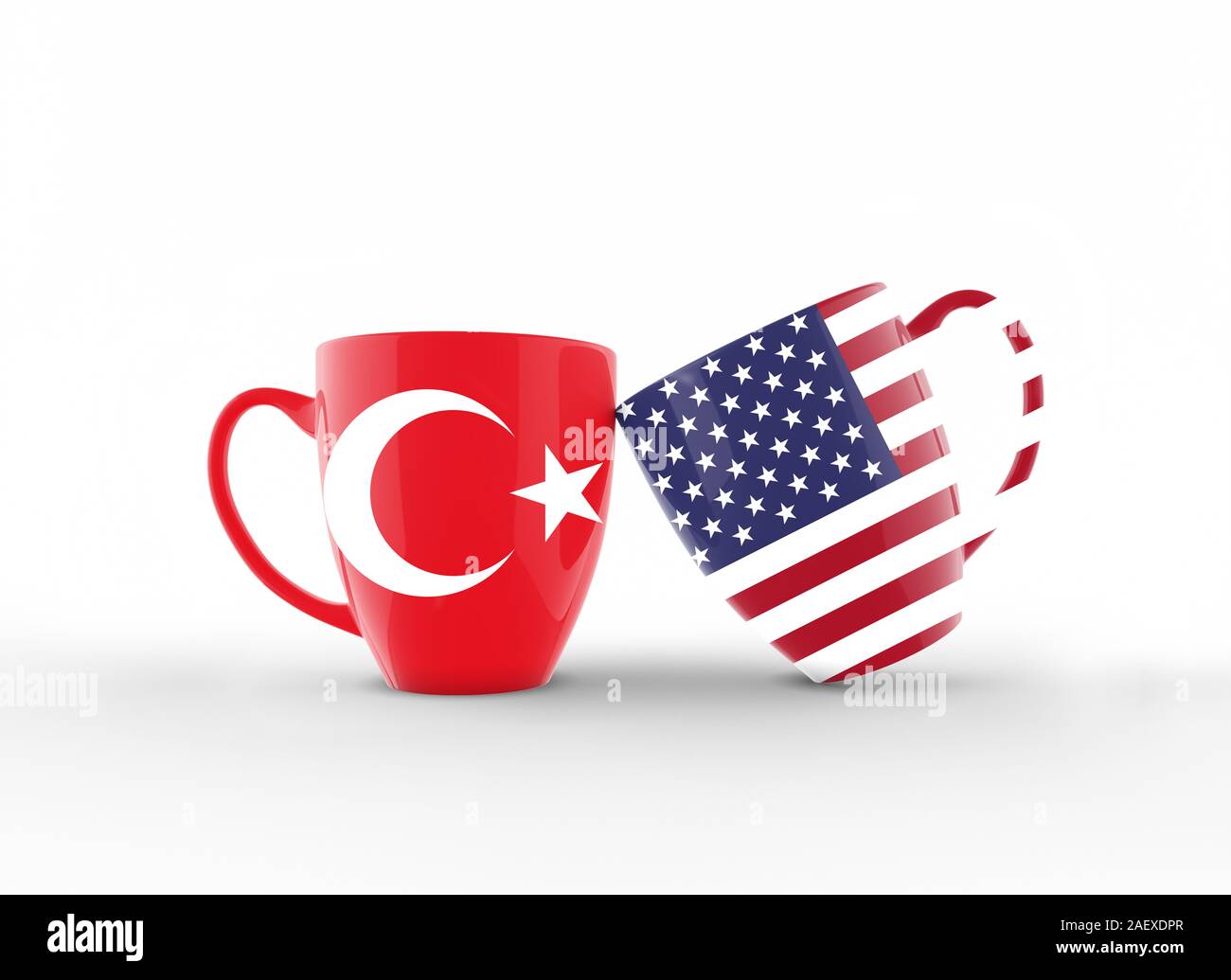 Turkish and USA flags are together on coffe cups and celebrating ...