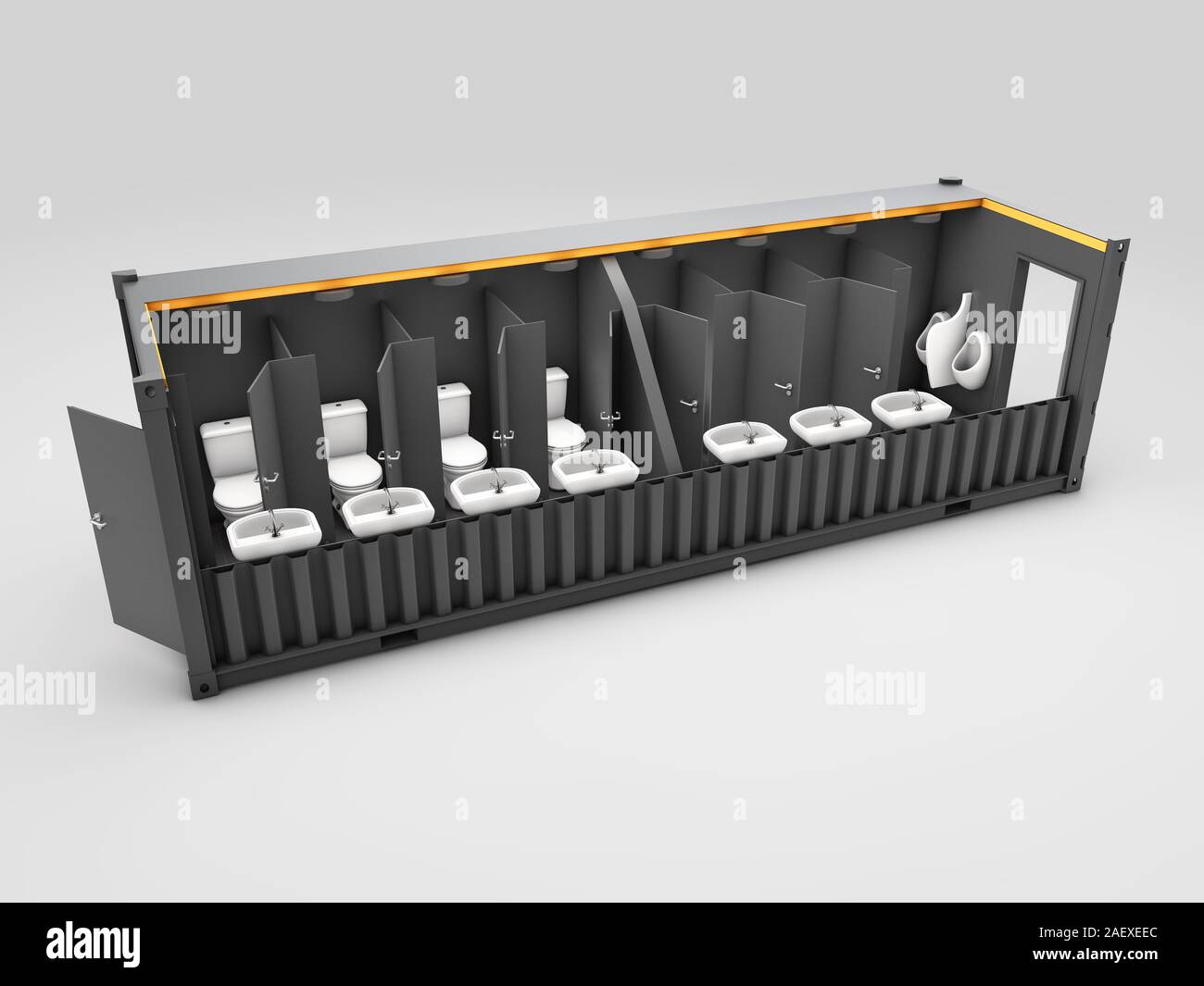 3d Illustration of Converted old shipping container into wc cabine ...