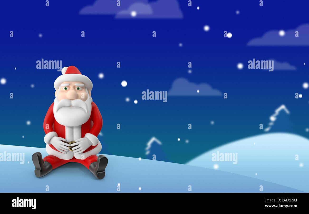 Colorful Christmas scene with Santa against blue background. 3D ...