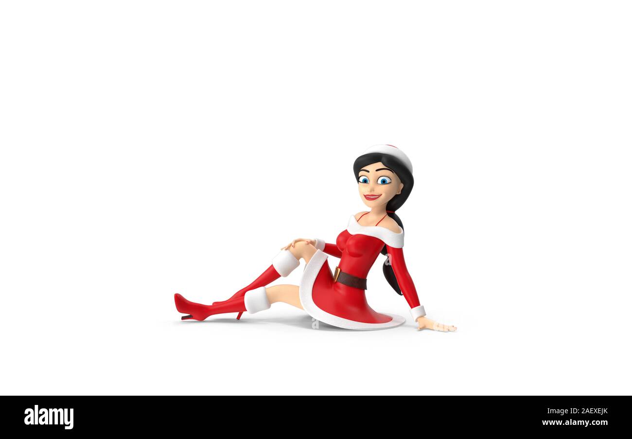 Christmas scene with Lady Santa against white background. 3D rendering ...