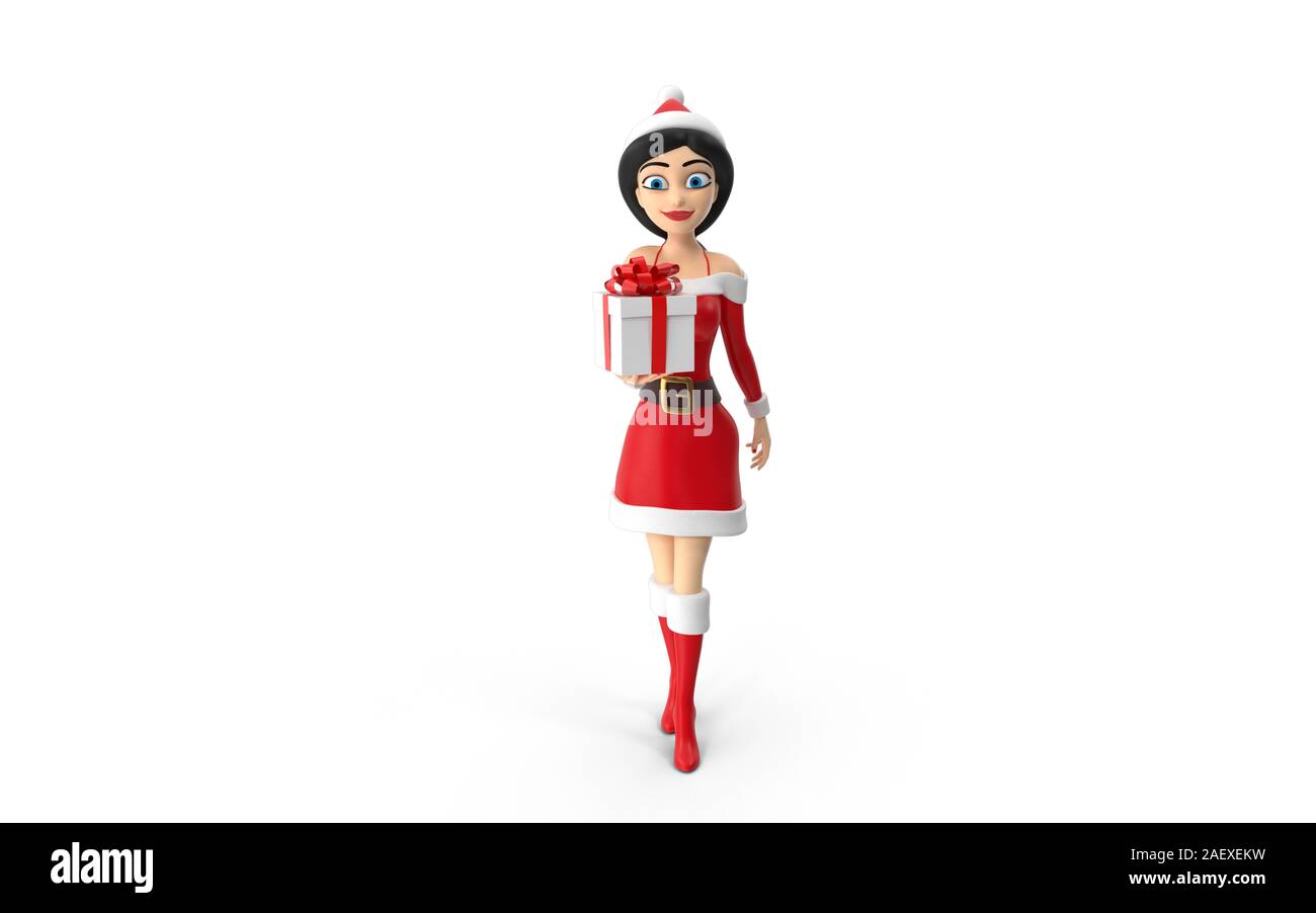 Christmas scene with Lady Santa against white background. 3D rendering ...