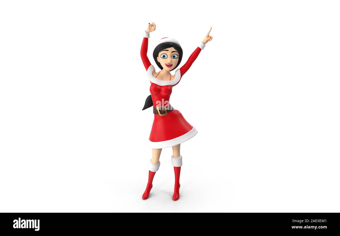 Christmas scene with Lady Santa against white background. 3D rendering ...