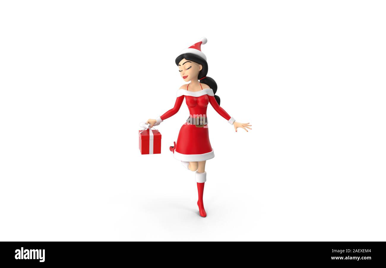 Christmas scene with Lady Santa against white background. 3D rendering ...