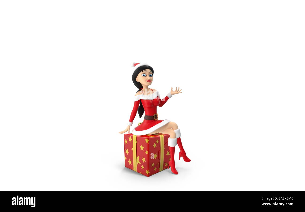 Christmas scene with Lady Santa against white background. 3D rendering ...