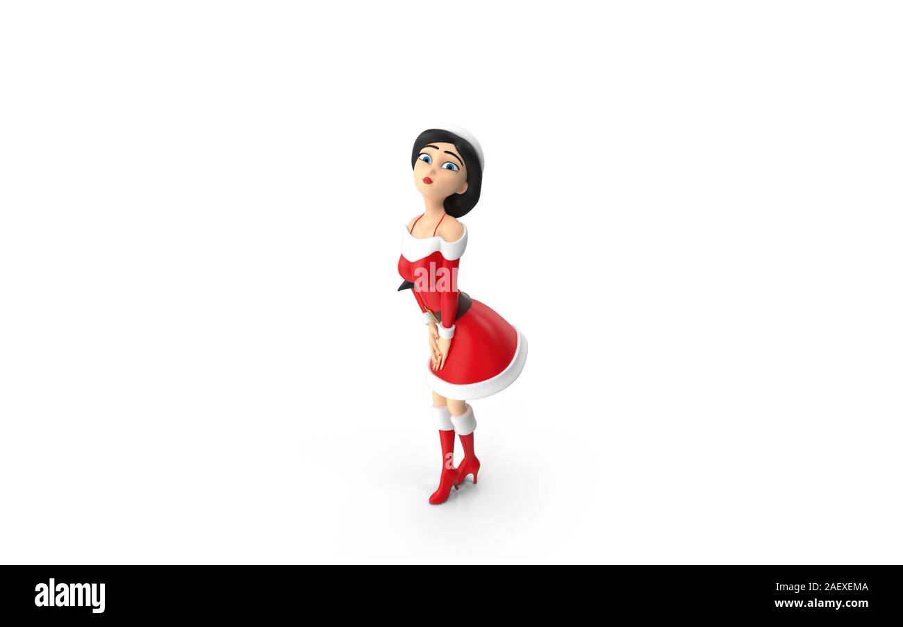 Christmas scene with Lady Santa against white background. 3D rendering ...