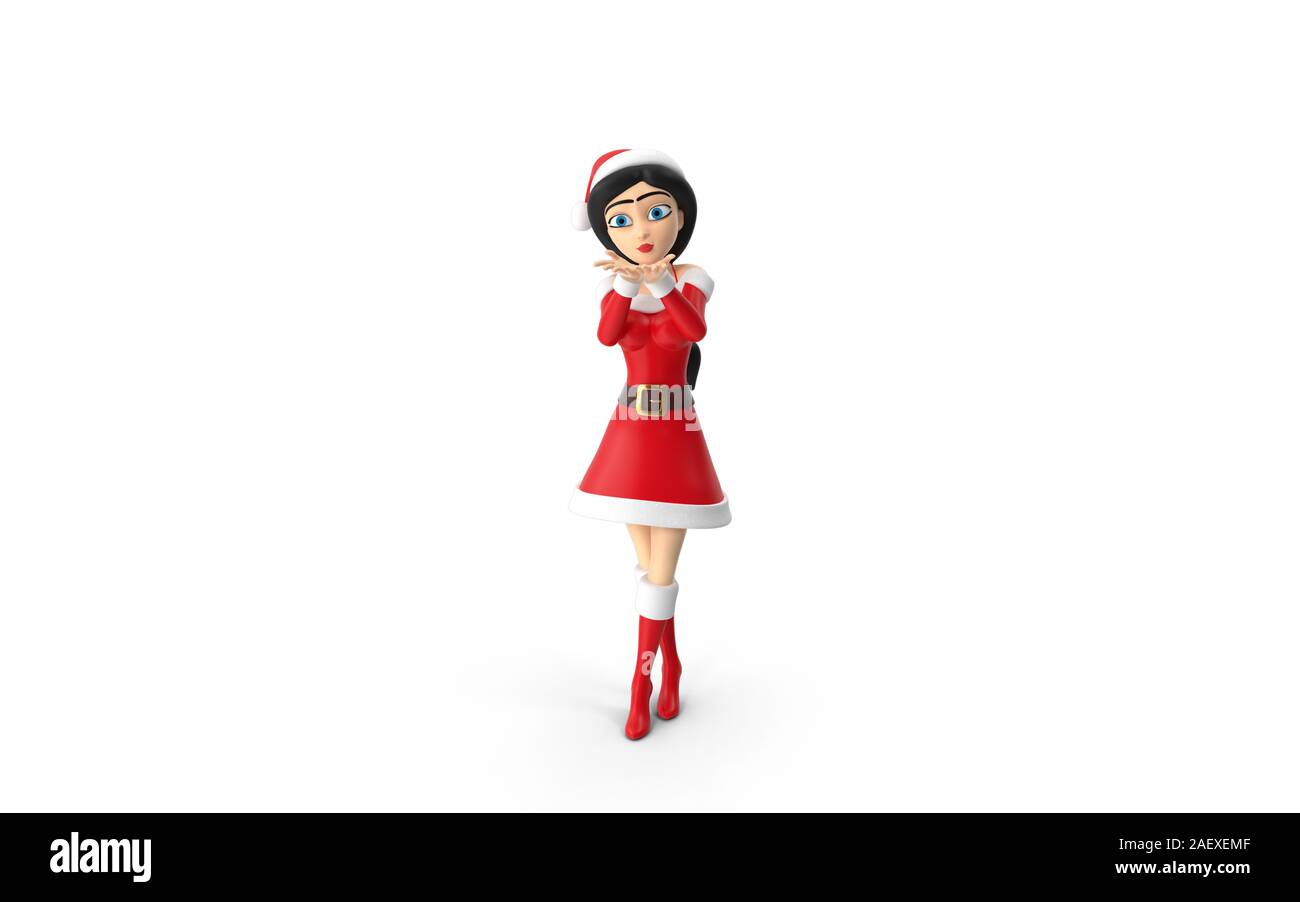 Christmas scene with Lady Santa against white background. 3D rendering ...