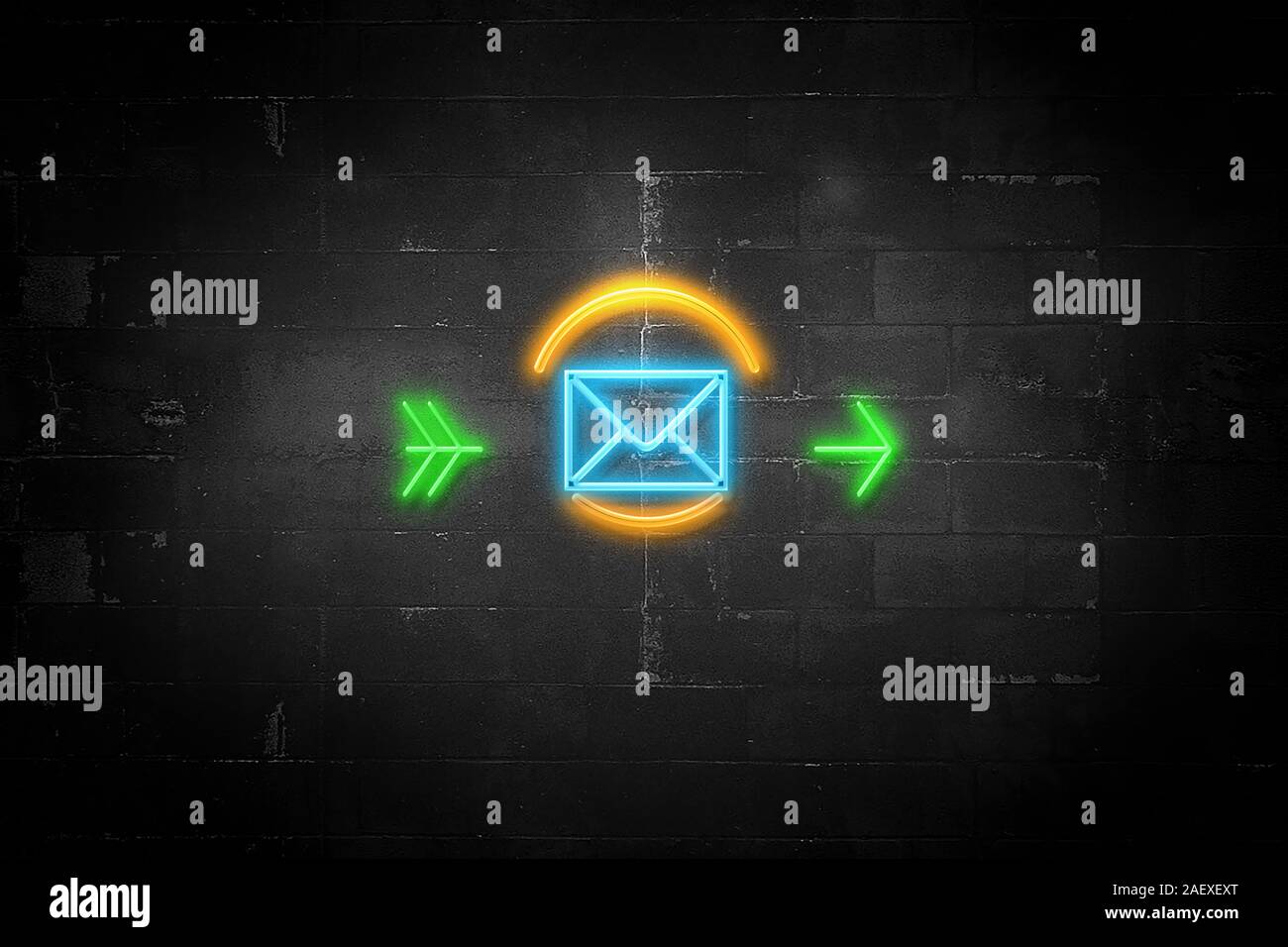 E-mail symbol on Neon sign with concrete wall background, the sign ...