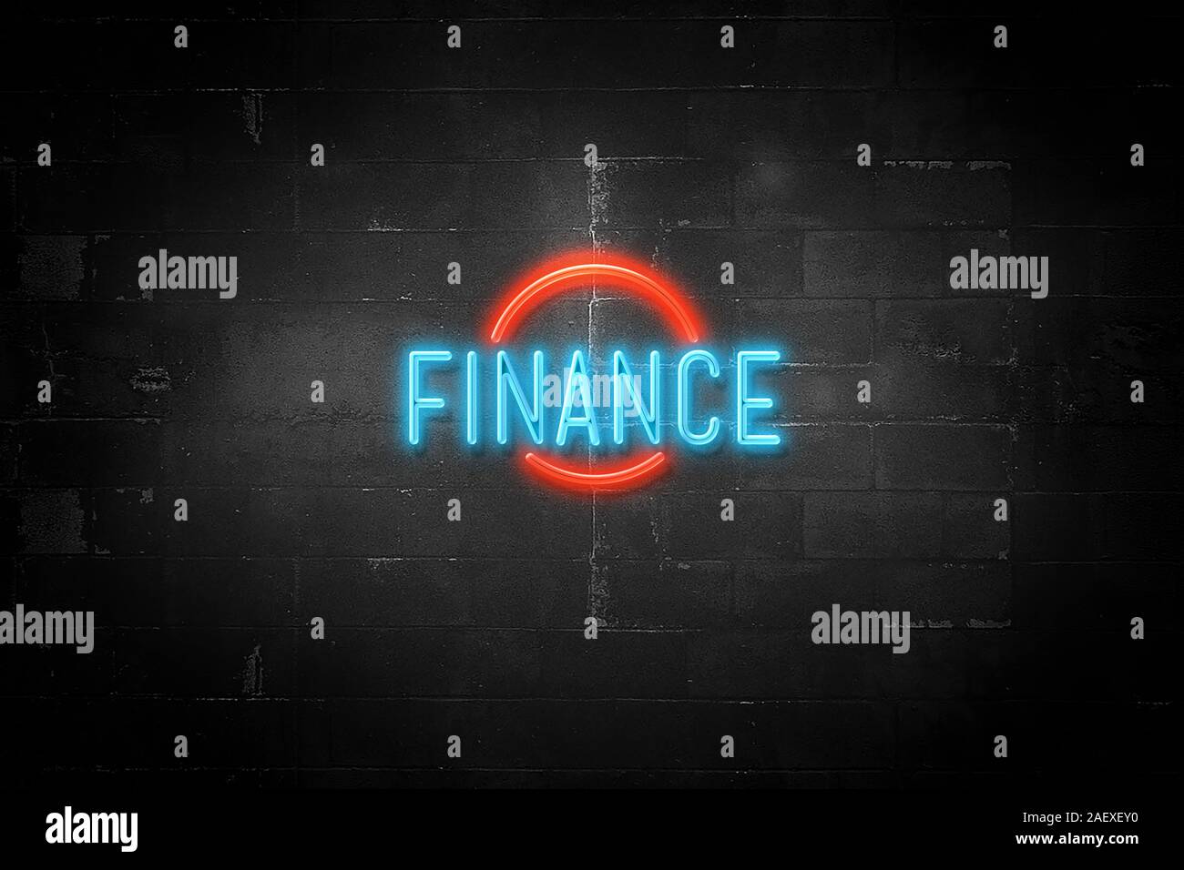 Finance message on Neon sign with concrete wall background, the sign ...