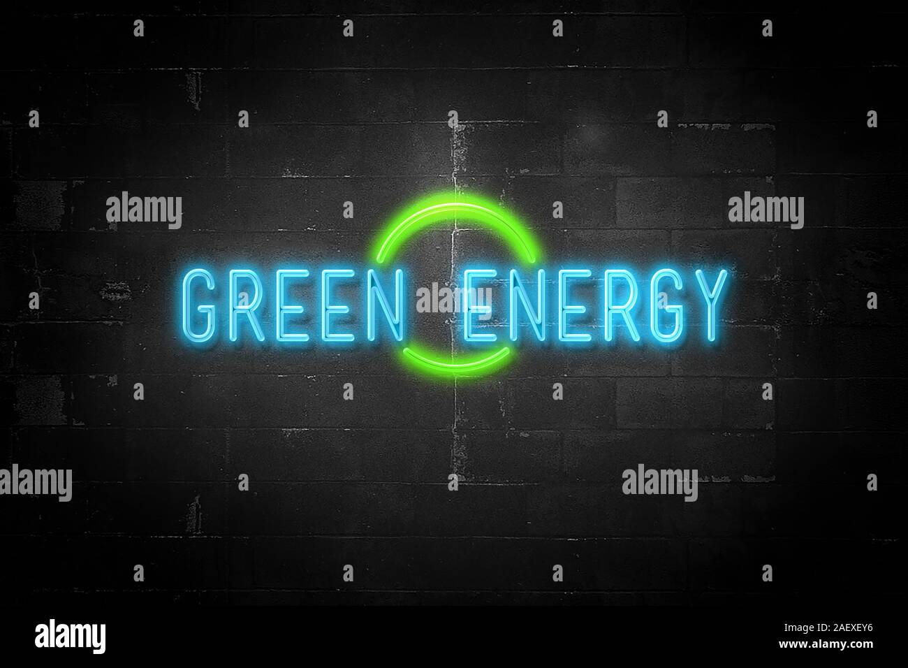 Green Energy message on Neon sign with concrete wall background, the ...