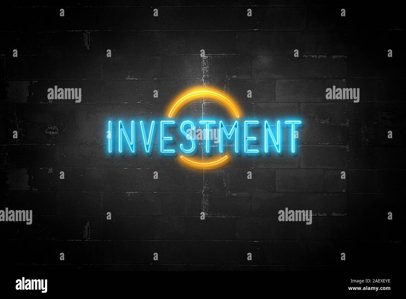 Investment message on Neon sign with concrete wall background, the sign ...