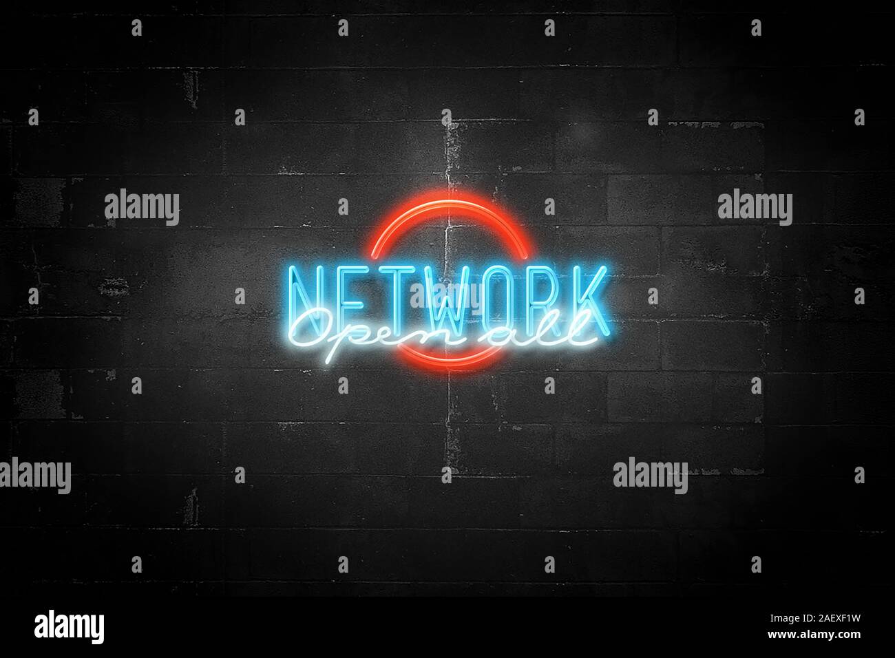 Network message on Neon sign with concrete wall background, the sign ...