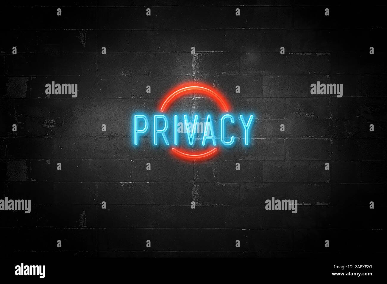 Privacy message on Neon sign with concrete wall background, the sign ...