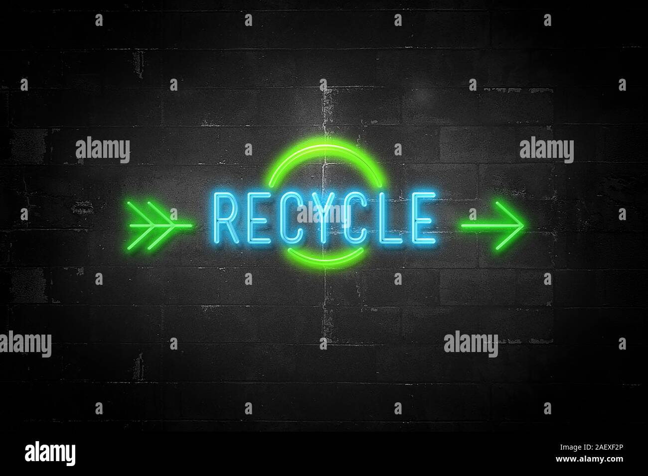 Recycle message on Neon sign with concrete wall background, the sign ...