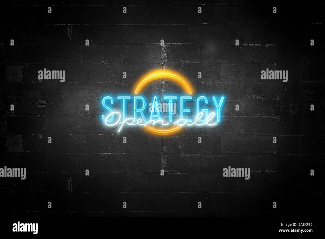 Strategy message on Neon sign with concrete wall background, the sign ...