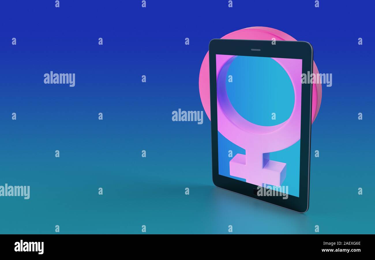 Female Gender symbol on and behind a modern digital tablet screen. High ...