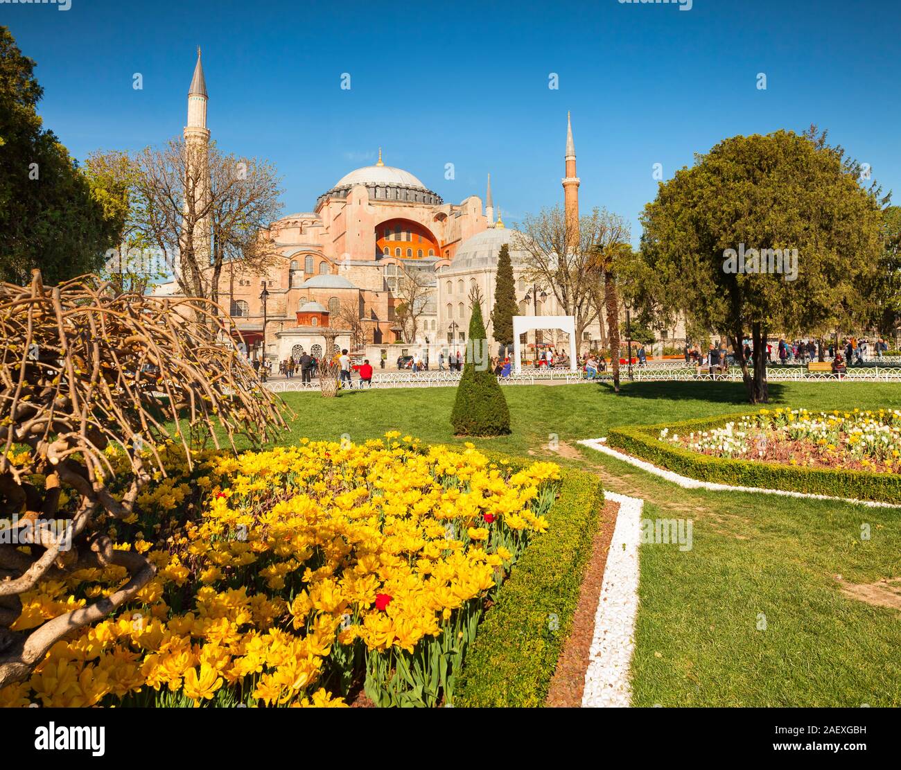 Colorful spring scene in Sultan Ahmet park in Istanbul, Turkey, Europe ...