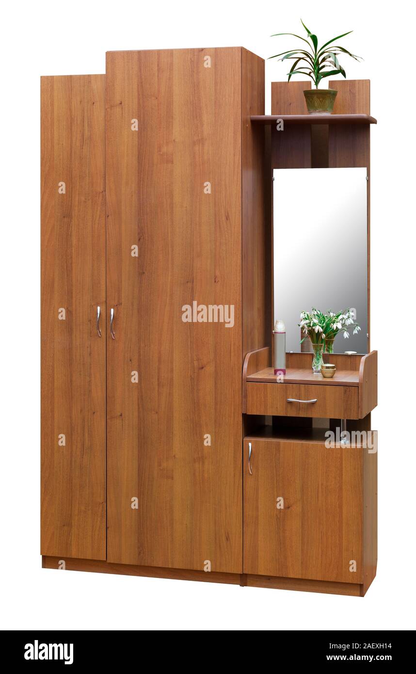The old style brown wardrobe isolated on white Stock Photo - Alamy