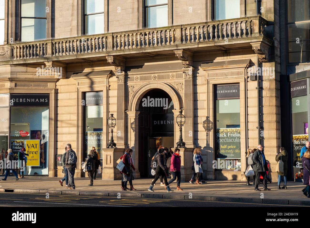 Shoppers outside entrance to Debenhams Department Store on Princes ...
