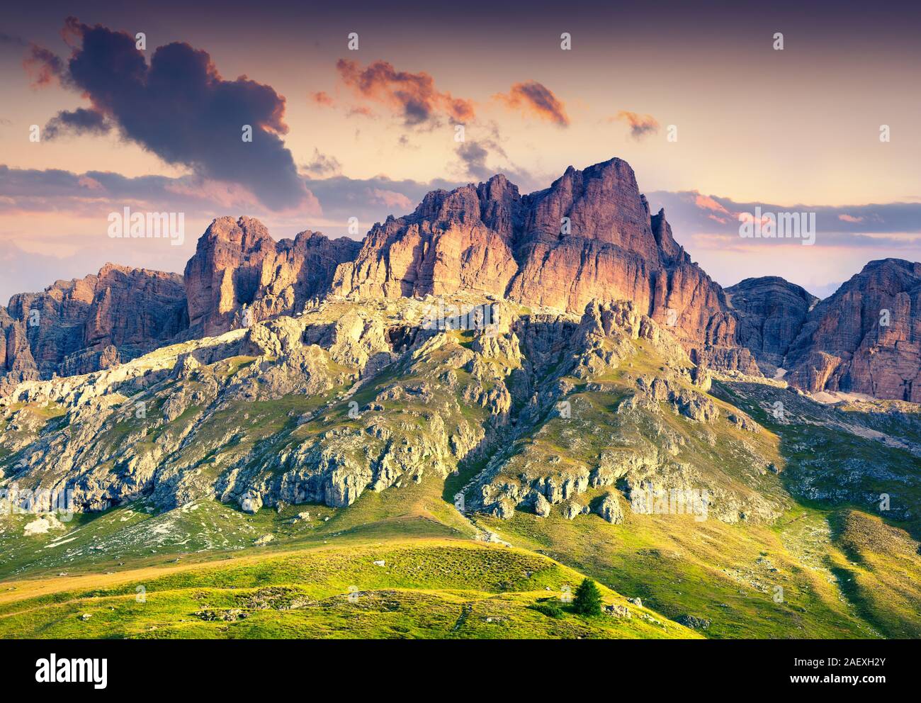 Colorful summer scene in southern slope of Piz Boe mountain range ...