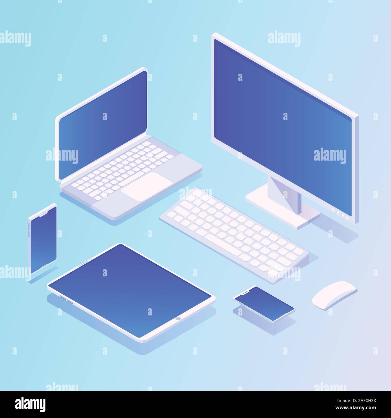 Collection of modern white electronic devices and mobile gadgets Stock ...