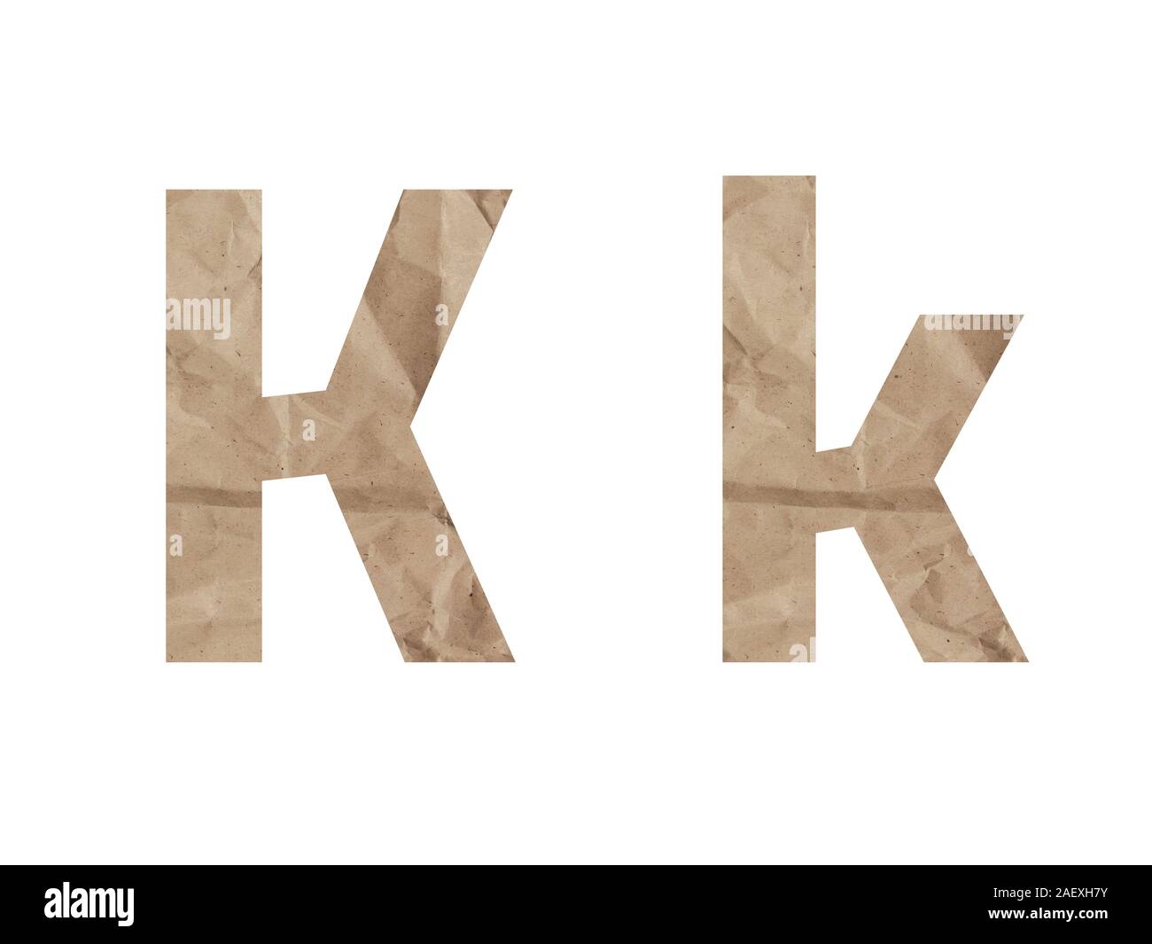 Letter K alphabet font lettring isolated on white. Crumpled wrapping ...