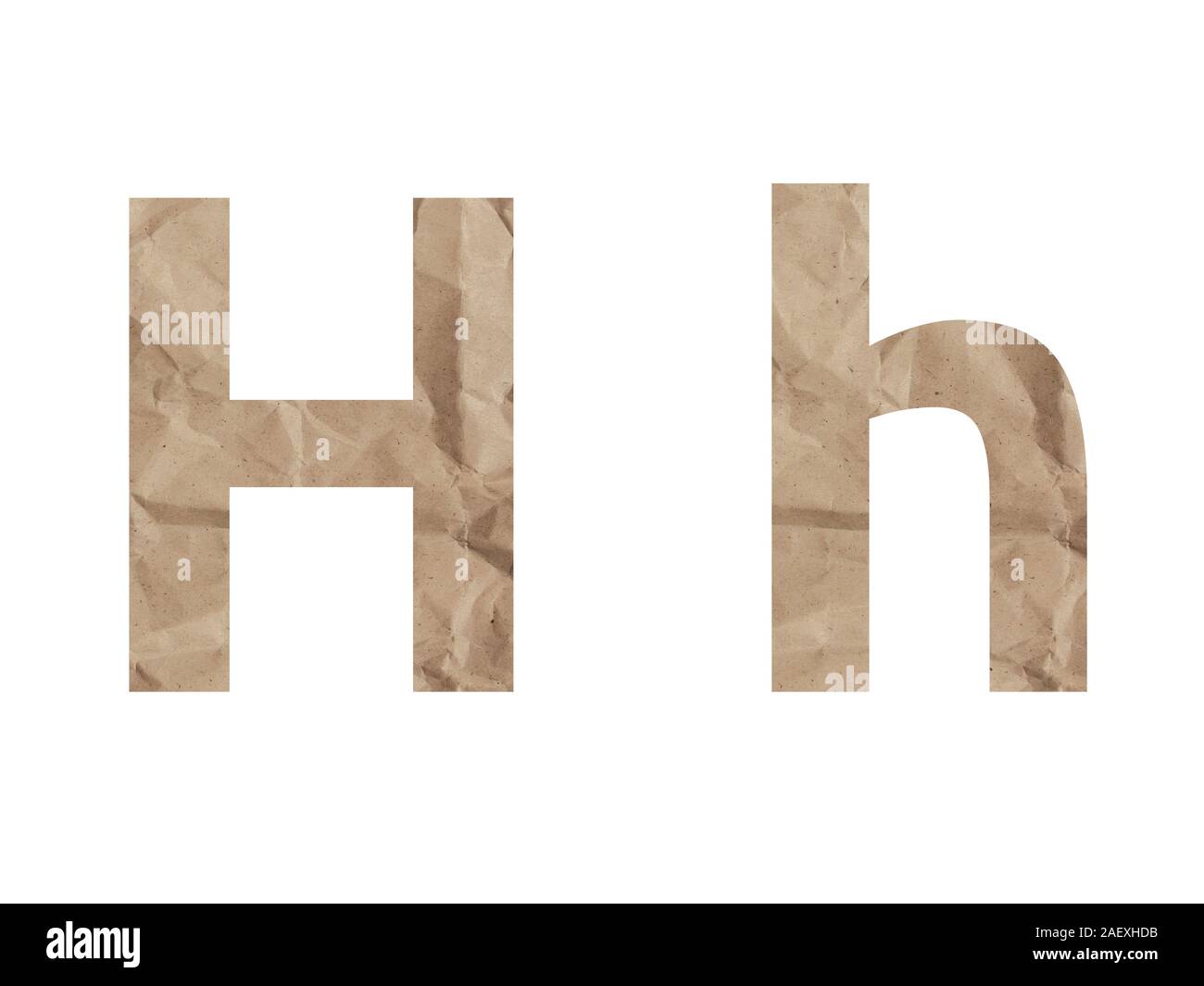 Letter H font alphabet lettring isolated on white. Crumpled wrapping ...