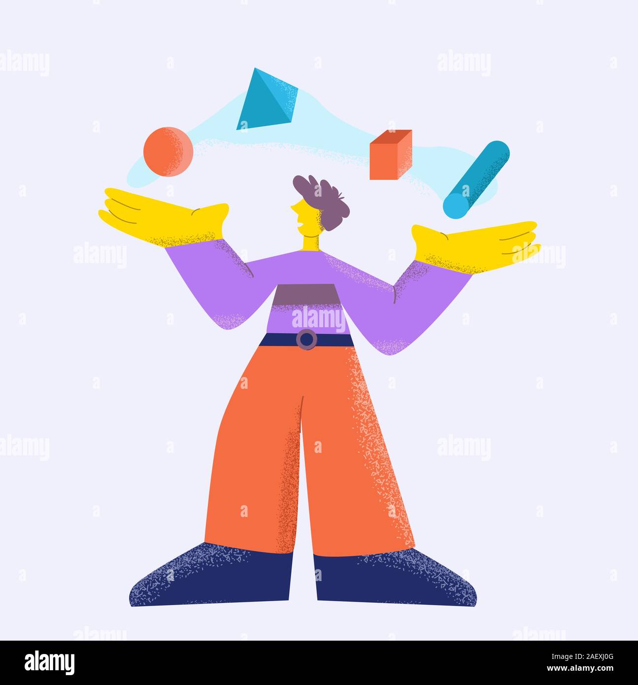 Vector illustration male person juggling 3d geometric figures different ...