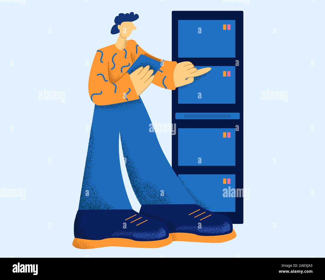 Male engineer of technical support making diagnostic server isolated at ...