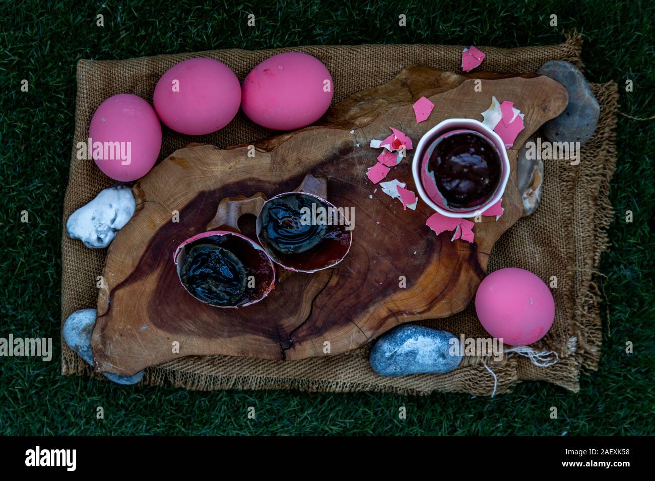 Asian Traditional Food, Pink Century eggs (Pidan Eggs) also known as ...