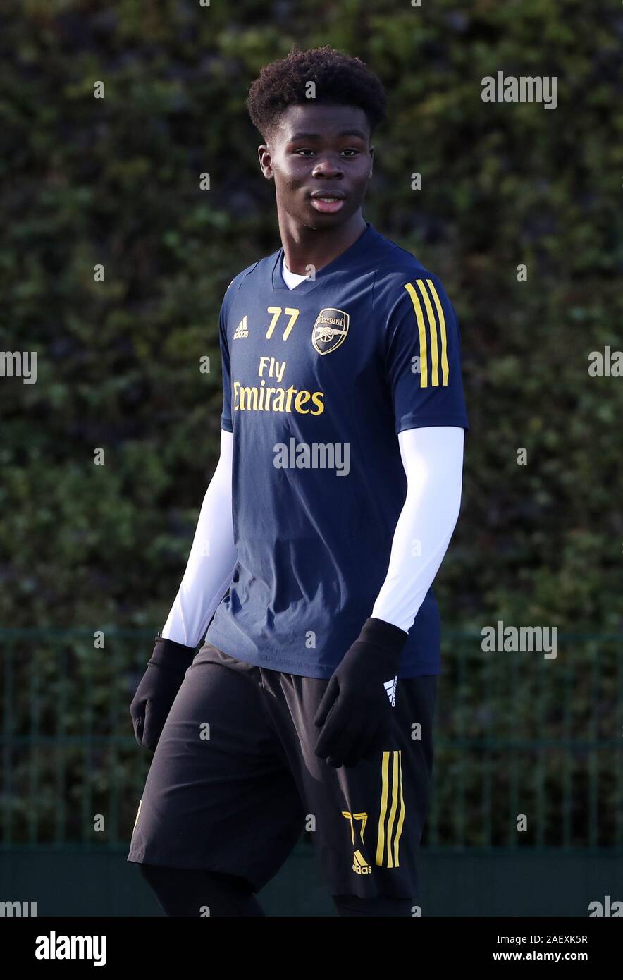 Arsenal's Bukayo Saka during the training session at London Colney ...