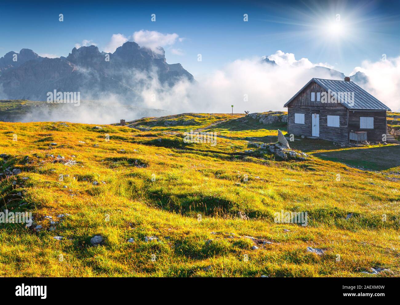 Hovel under the mountain Piana, the National Park Tre Cime di Lavaredo ...