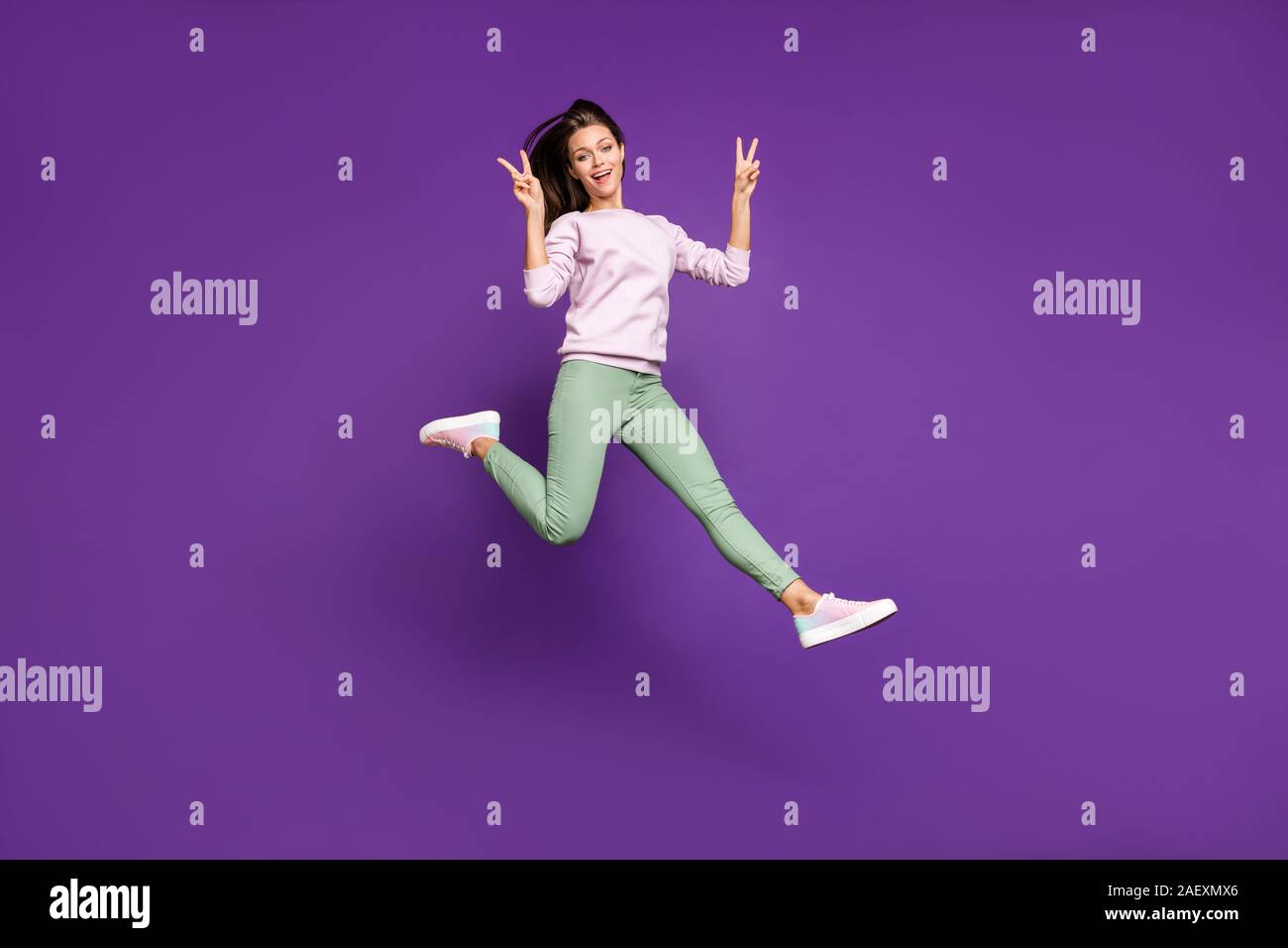 Full length body size view of her she nice attractive slim fit cheerful ...