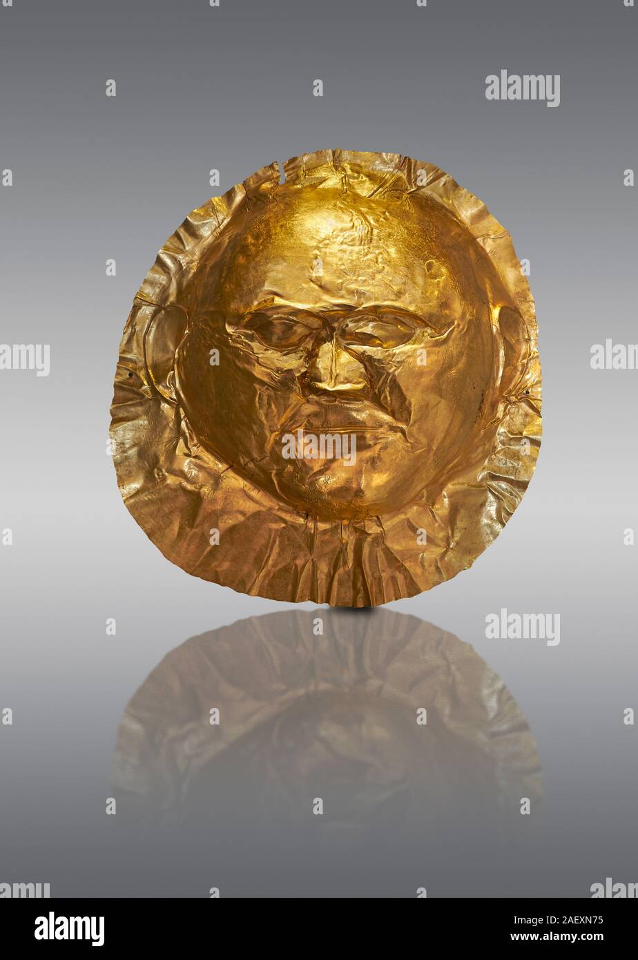 Mycenaean gold death mask, Grave Cicle A, Mycenae, Greece. National ...