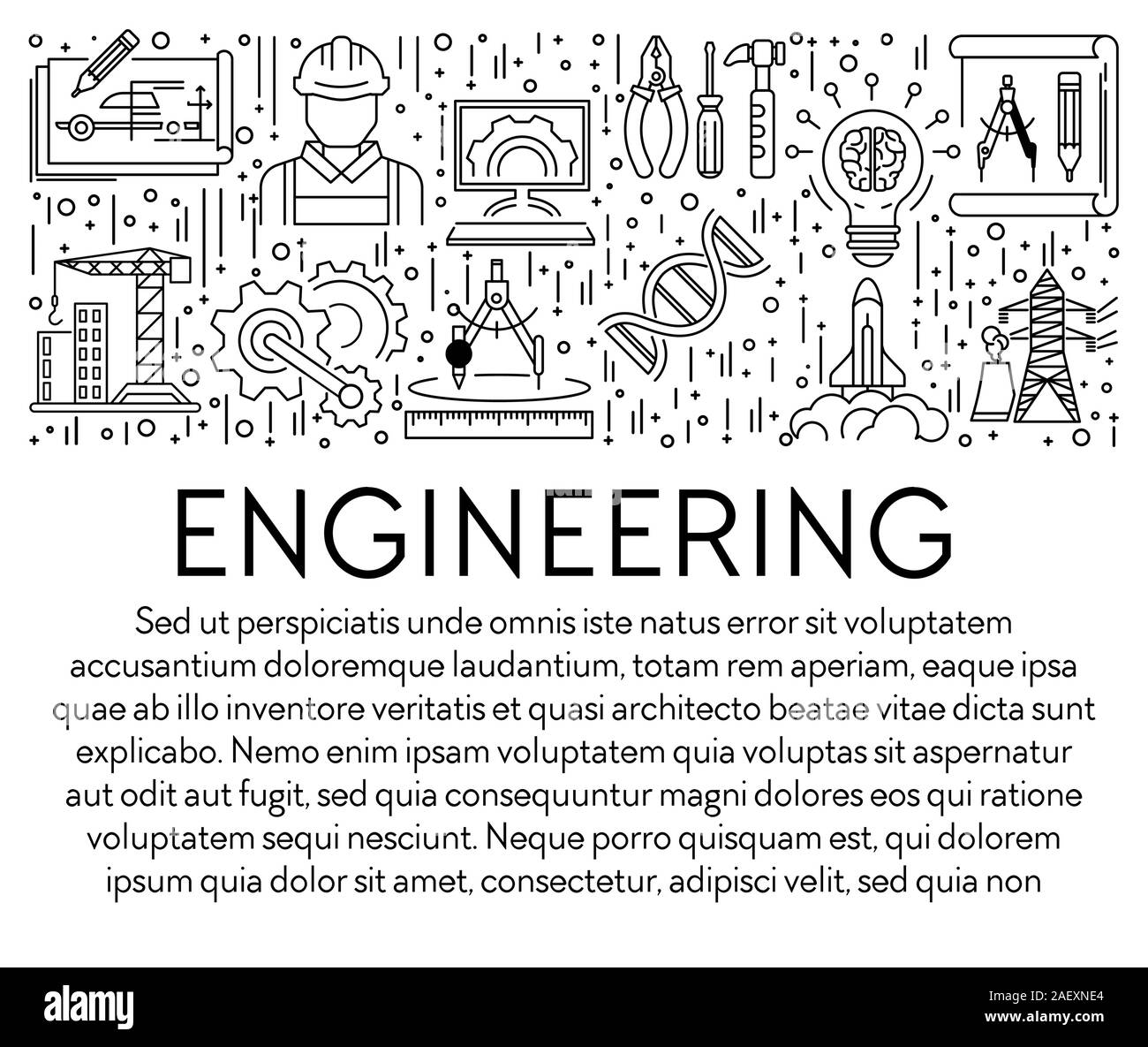 Engineering banner template with graphic linear icons and text Stock ...