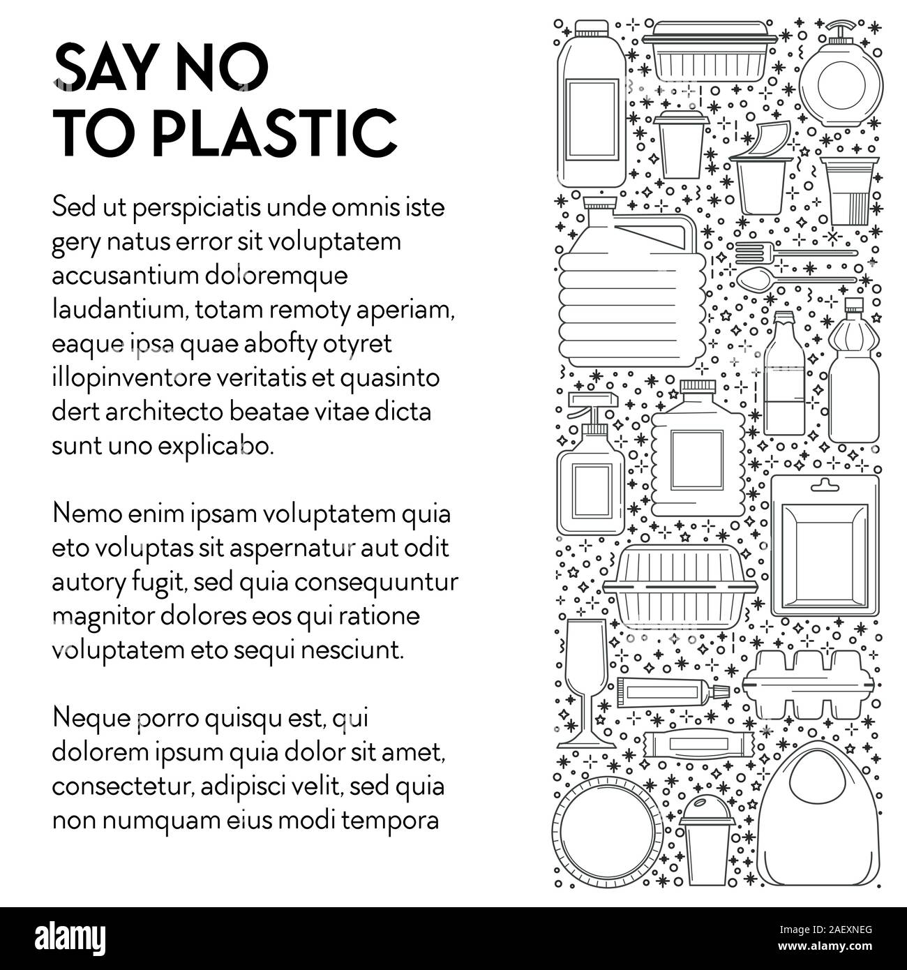 Say no to plastic banner with single-use plastics linear icons Stock ...
