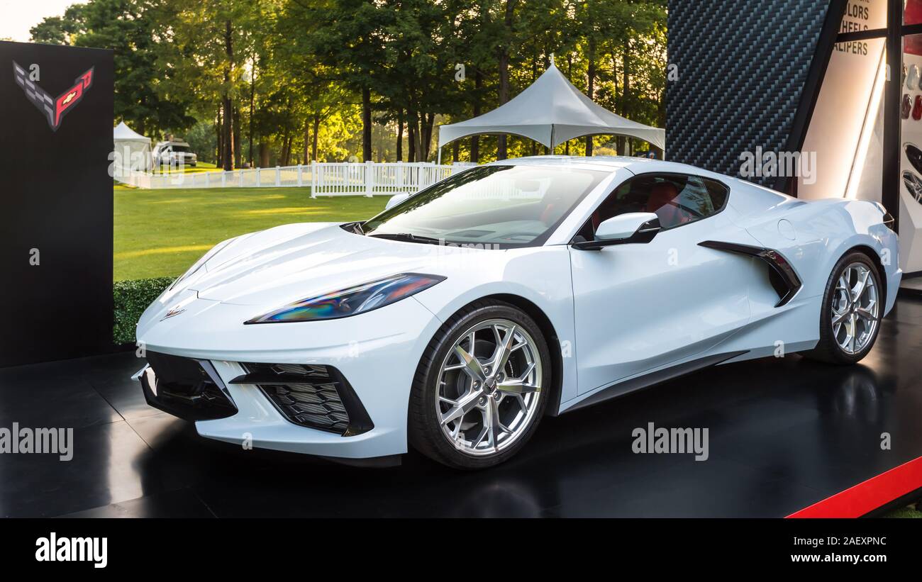 PLYMOUTH, MI/USA - JULY 28, 2019: A 2020 Chevrolet Corvette mid-engine ...