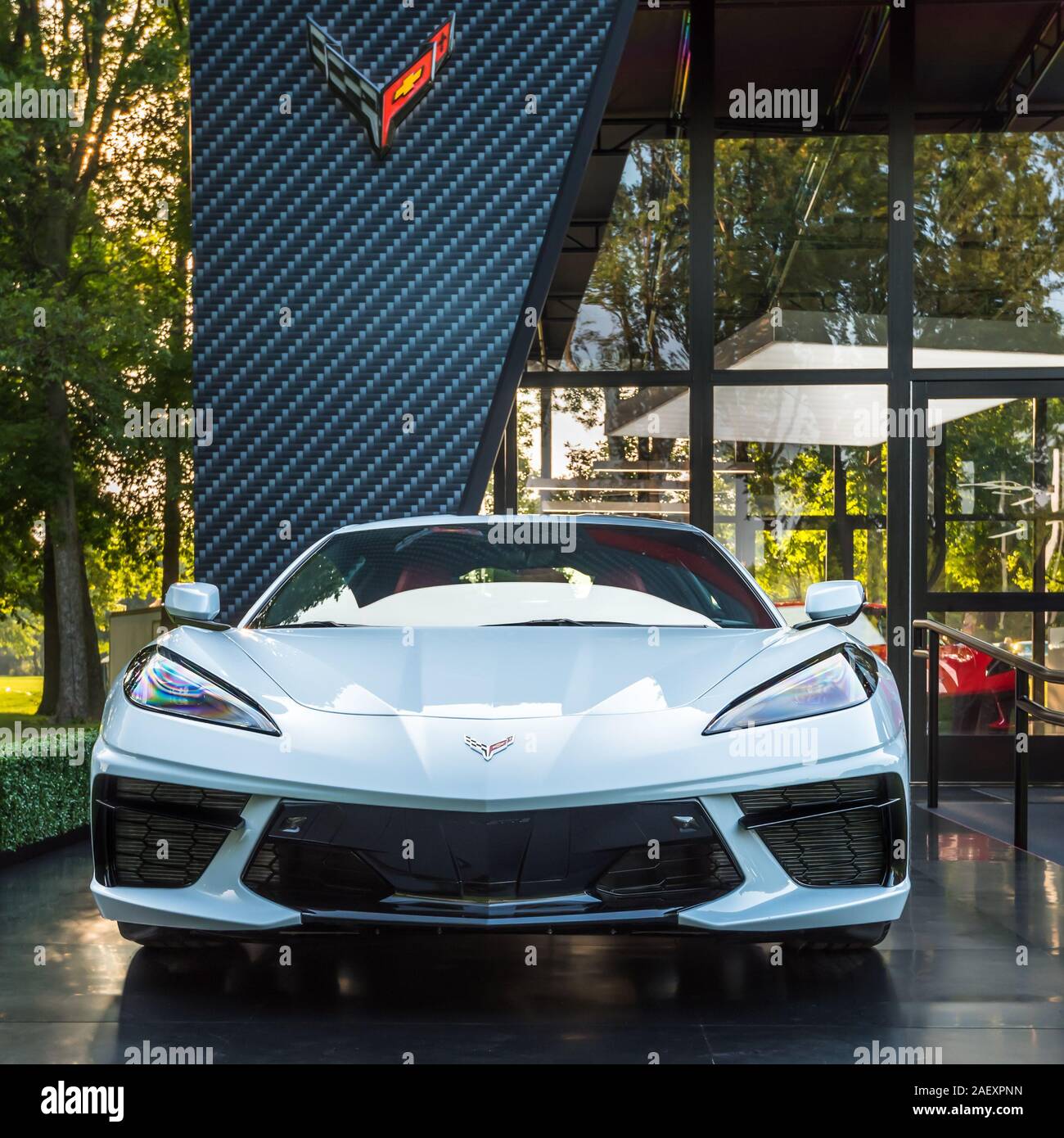 PLYMOUTH, MI/USA - JULY 28, 2019: A 2020 Chevrolet Corvette mid-engine ...