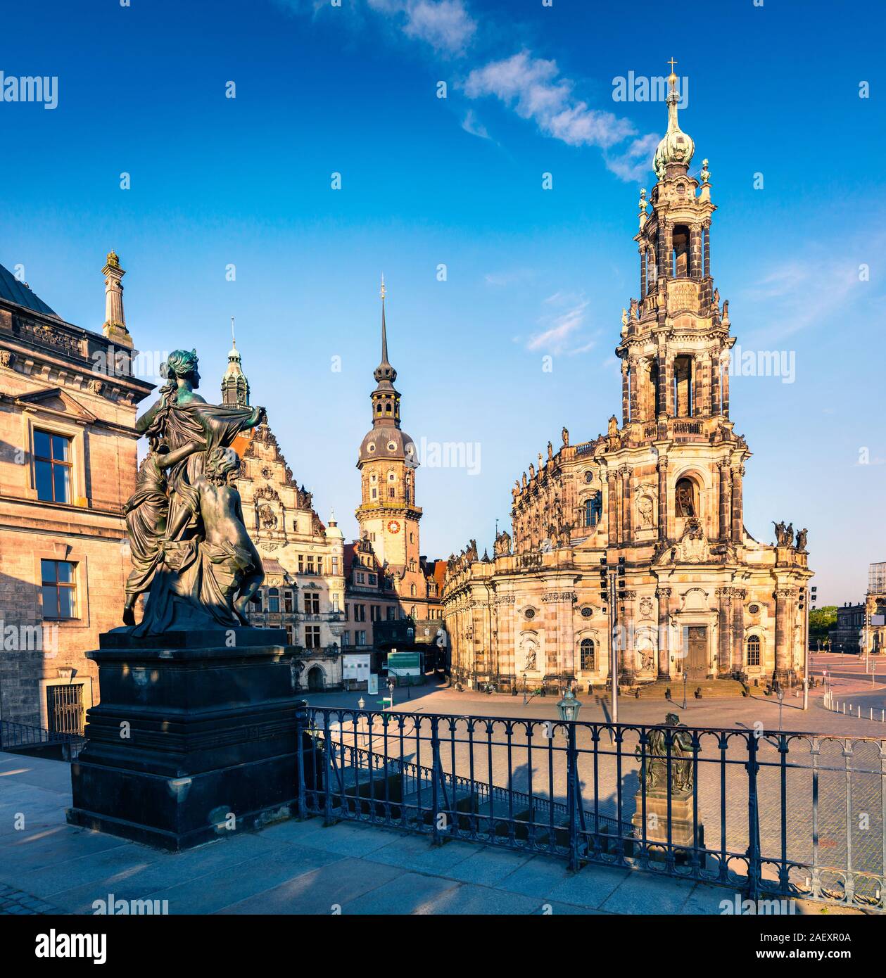 Morning scene in histoirical center of the Dresden Old Town. Cityscape ...