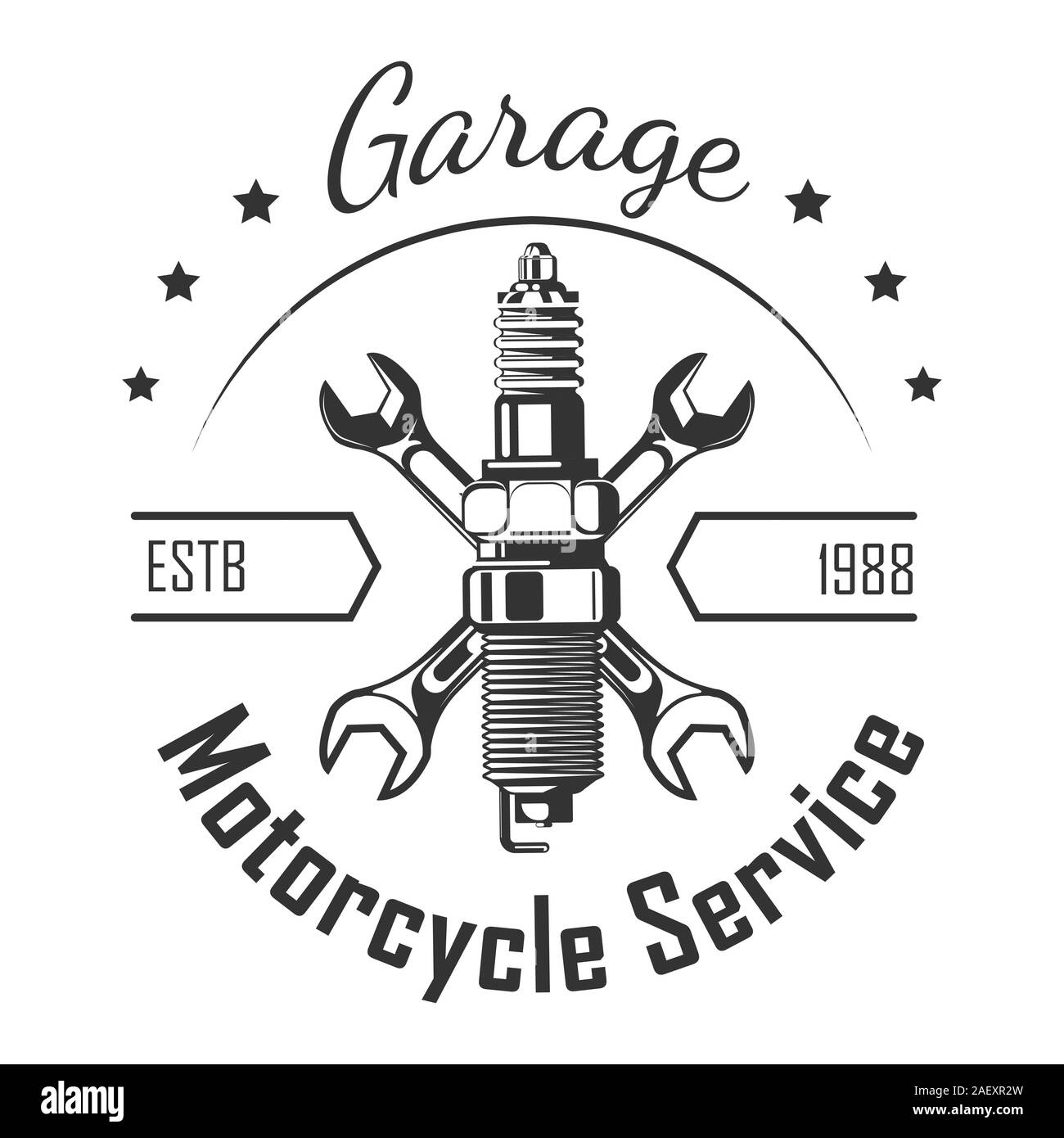 Garage motorcycle service round logo with pistons and spanners Stock ...