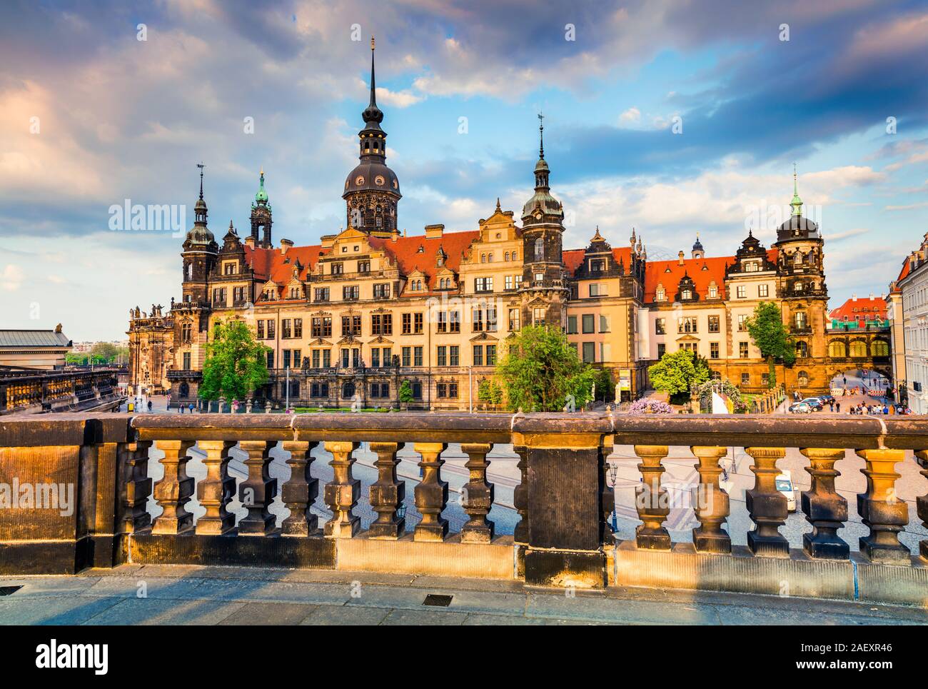 Residence of electors and kings of Saxony in Dresden. Sunny view of ...