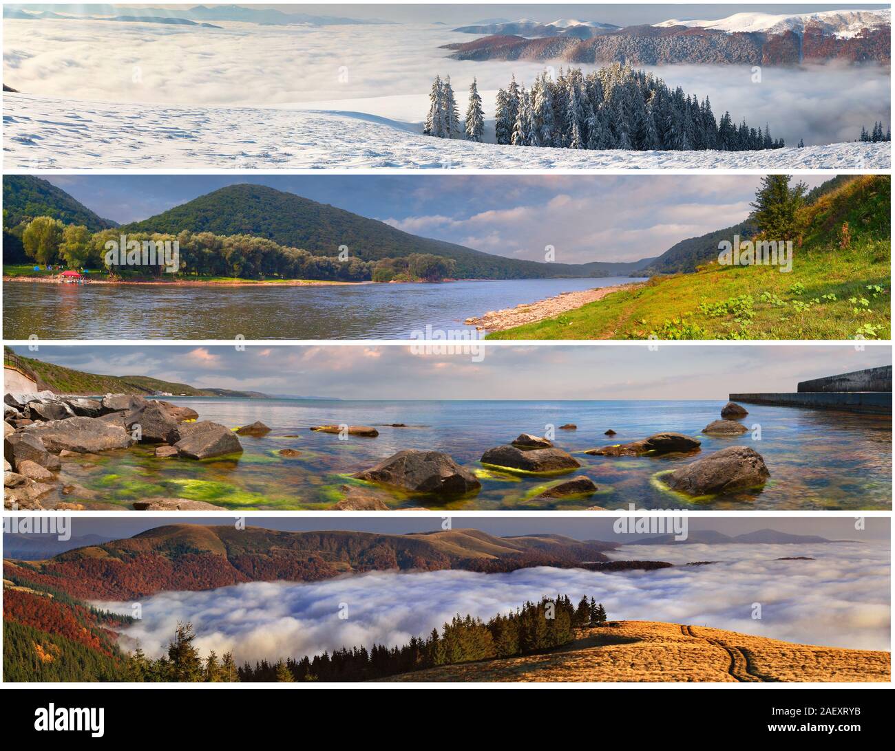 Set of the 4 seasons landscape for banners Stock Photo - Alamy