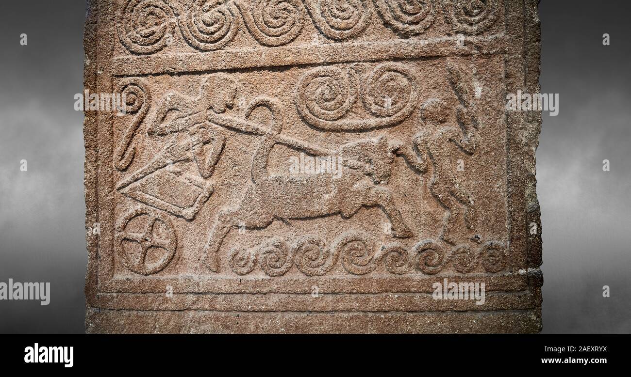 Mycenaean Funerary Stele made of Porus stone with a relief of a chariot ...