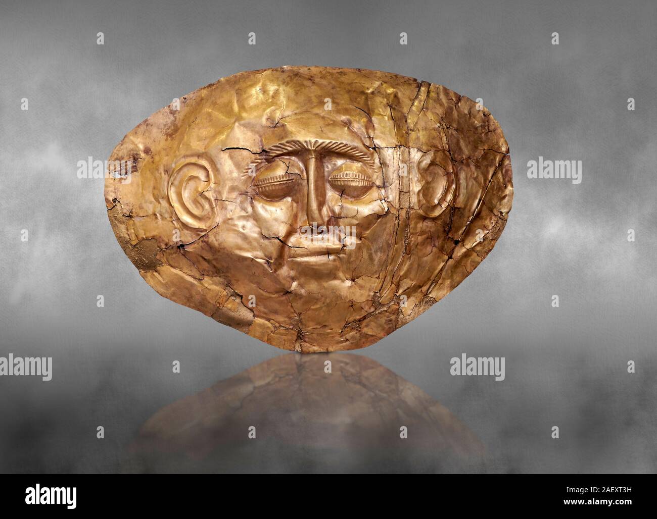 Mycenaean gold death mask, Grave Cicle A, Mycenae, Greece. National ...