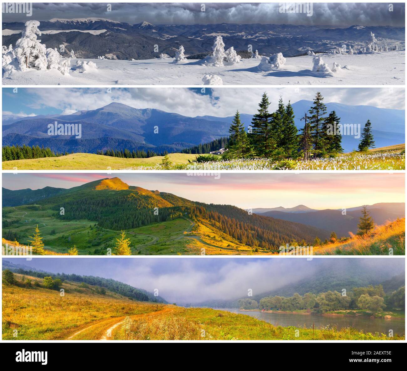 Set of the 4 seasons landscape for banners Stock Photo - Alamy