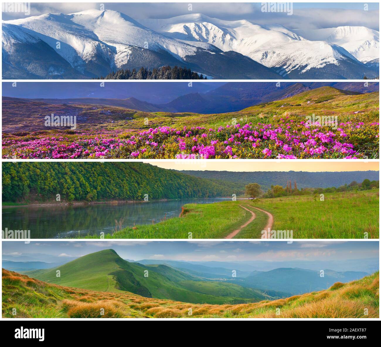 Set of the 4 seasons landscape for banners Stock Photo - Alamy