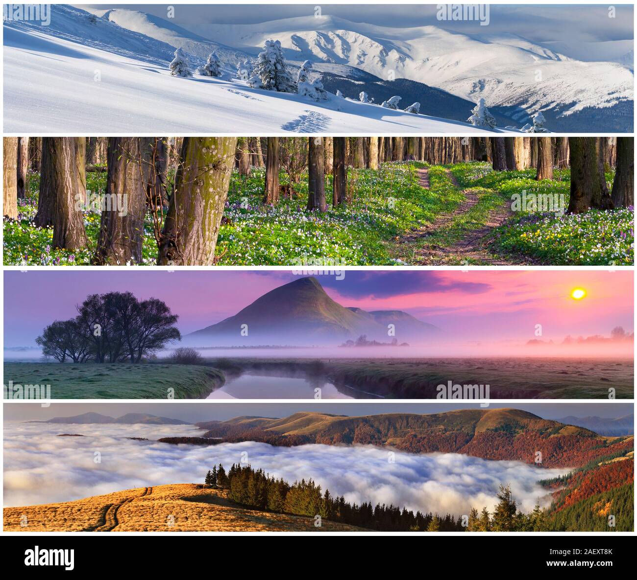 Set of the 4 seasons landscape for banners Stock Photo - Alamy
