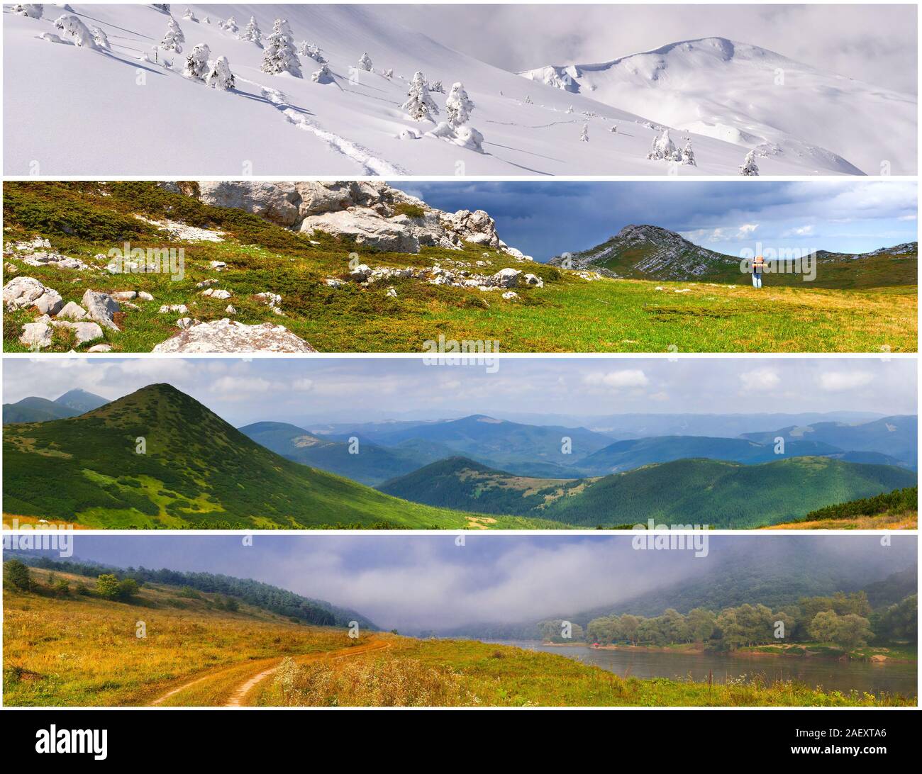 Set of the 4 seasons landscape for banners Stock Photo - Alamy