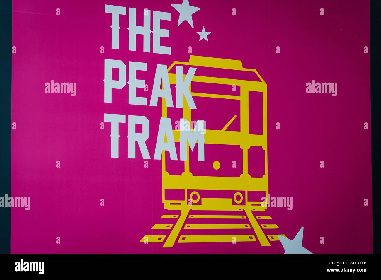 HongKong - November, 2019: Signboard of the Peak Tram logo at train ...